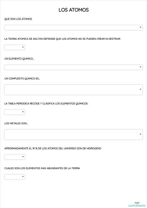 LOS ATOMOS. Ficha interactiva | TopWorksheets