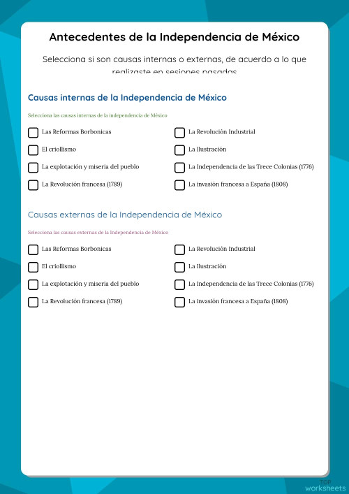 Antecedentes de la Independencia de México. Ficha interactiva ...