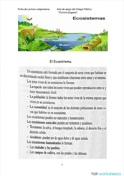 Ecosistema. Ficha interactiva | TopWorksheets