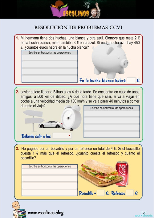 Problemes Matemtics Ficha Interactiva En 2020 Fichas