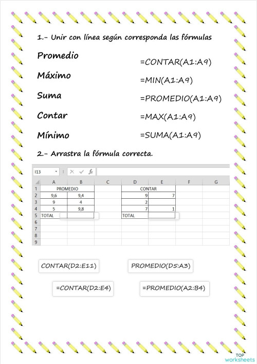 FORMULAS DE EXCEL. Ficha interactiva | TopWorksheets