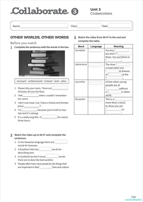 Collaborate 3 - GlobeTrotters Unit 3. Interactive worksheet | TopWorksheets
