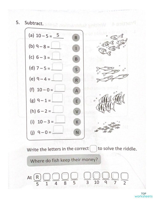 Subtraction Within 10. Interactive worksheet | TopWorksheets