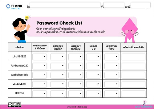 password check list ใบงานเชิงโต้ตอบ | TopWorksheets