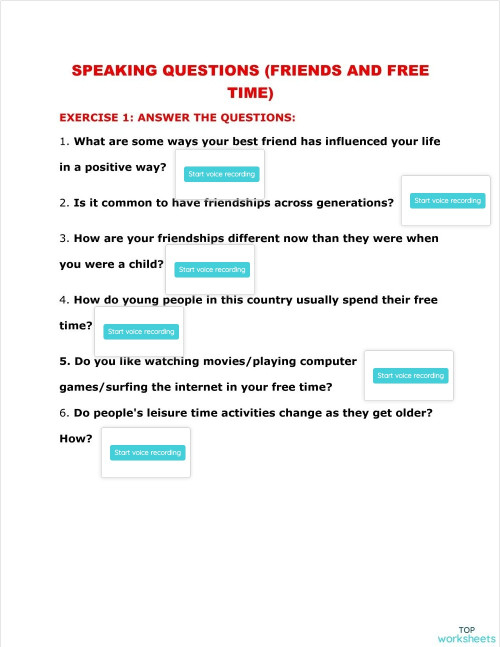 Speaking: interactive worksheets and online exercises | TopWorksheets