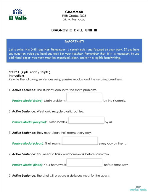 GRAMMAR DD, Fifth Grade, Unit III. Interactive worksheet | TopWorksheets