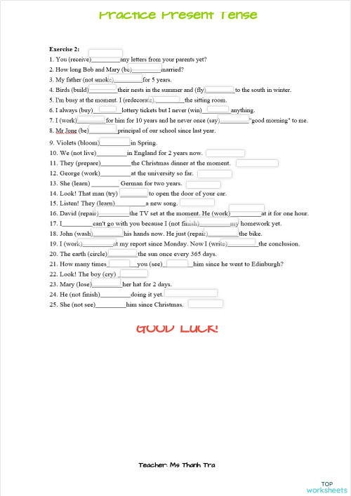 PRESENT TENSE. Interactive worksheet | TopWorksheets