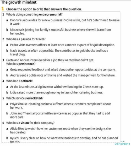 The growth mindset (vocabulary). Interactive worksheet | TopWorksheets