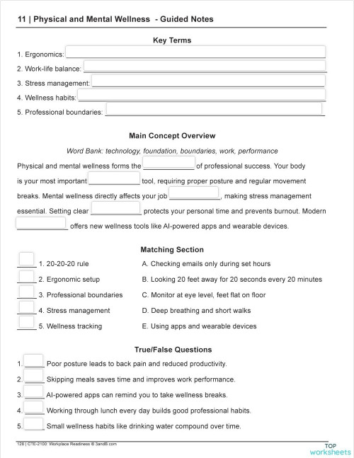 11 | Physical & Mental Wellness - Worksheets. Interactive worksheet ...