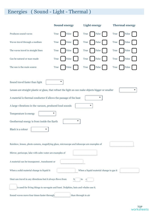 Natural L5. Sound Light Heat I. Interactive worksheet | TopWorksheets