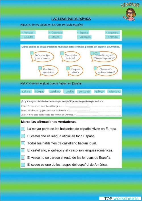 Las lenguas de España. Ficha interactiva | TopWorksheets