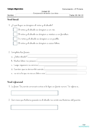 Comprensión de textos - Los lobos. Ficha interactiva | TopWorksheets
