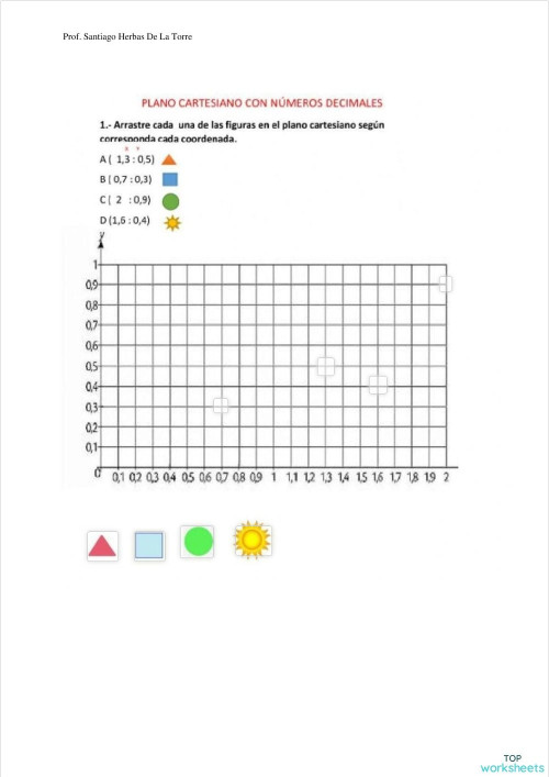 plano de coordenadas con números decimales. Ficha interactiva ...