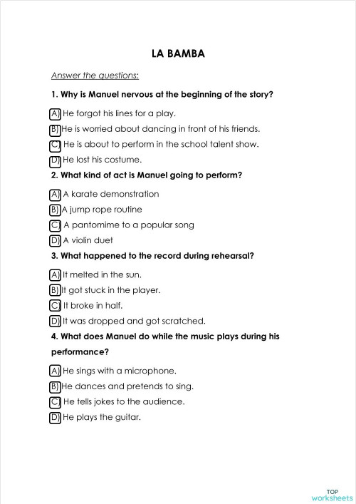 LA Bamba (Summary). Interactive worksheet | TopWorksheets