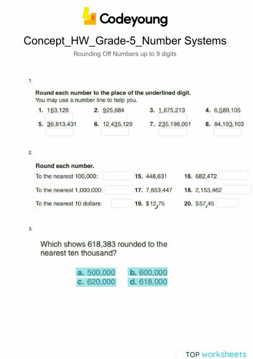 Concept-HW-Rounding Off Numbers up to 9 digits. Interactive worksheet | TopWorksheets