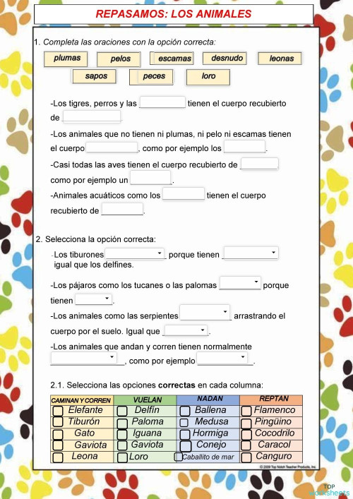 LOS ANIMALES. Ficha interactiva | TopWorksheets