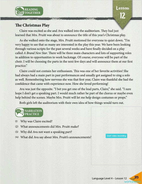 Lesson 12: Reading Together Pg 119. Interactive worksheet | TopWorksheets