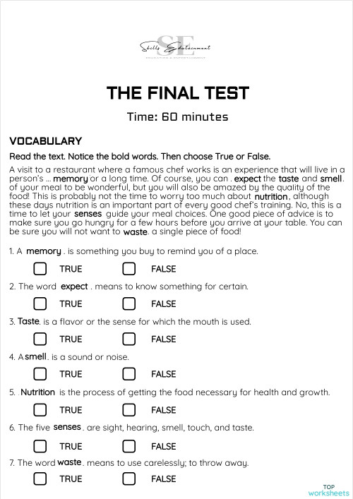 The Final Test. Interactive worksheet | TopWorksheets