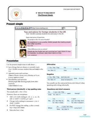 8° Grade The Present Simple. Interactive worksheet | TopWorksheets