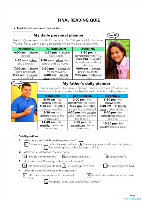 FINAL READING QUIZ- VII. Interactive worksheet | TopWorksheets