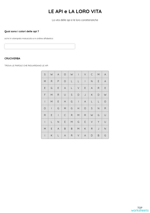 LE API e LA LORO VITA. Scheda interattiva | TopWorksheets
