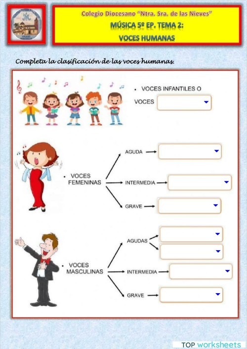 Tema 1. Voces humanas. Ficha interactiva | TopWorksheets