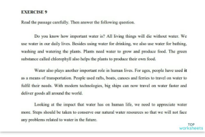 English Comprehension Water. Interactive worksheet | TopWorksheets