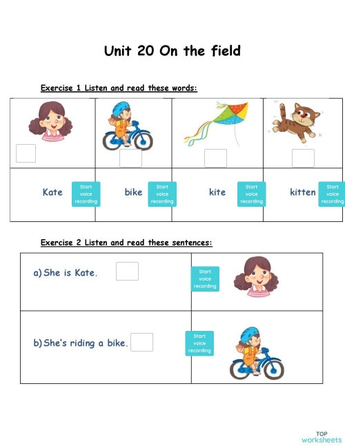 A1 Read aloud Exercise - Unit 20 On the field. Interactive worksheet ...