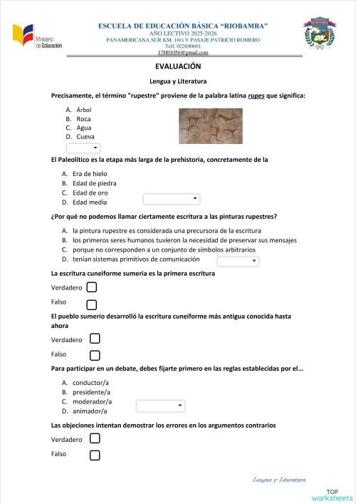 Evaluación Virtual (Octavo) Vespertina. Ficha interactiva | TopWorksheets