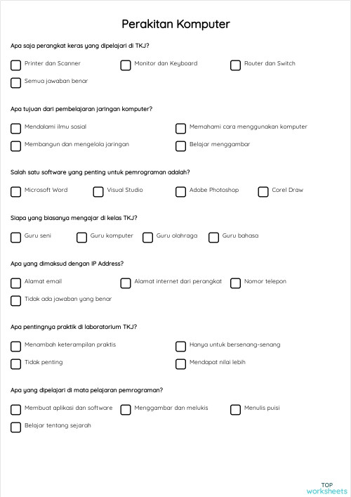 Perakitan Komputer. Lembar kerja interaktif | TopWorksheets