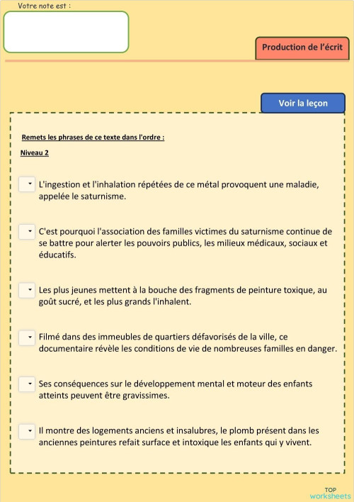 Mettre des phrases dans l'ordre5. Fiche interactive | TopWorksheets