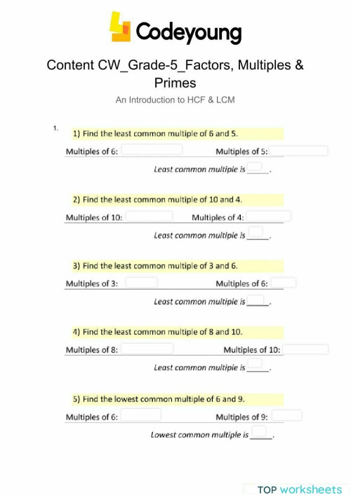 Content-CW-An Introduction to HCF & LCM. Interactive worksheet ...