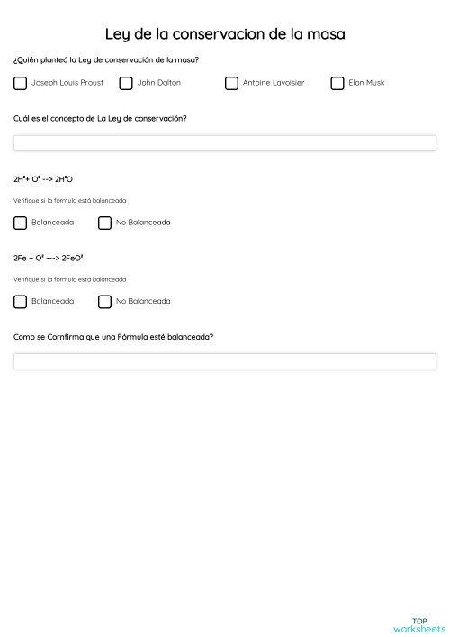 Hoja De Trabajo Sobre Conservación De Masa