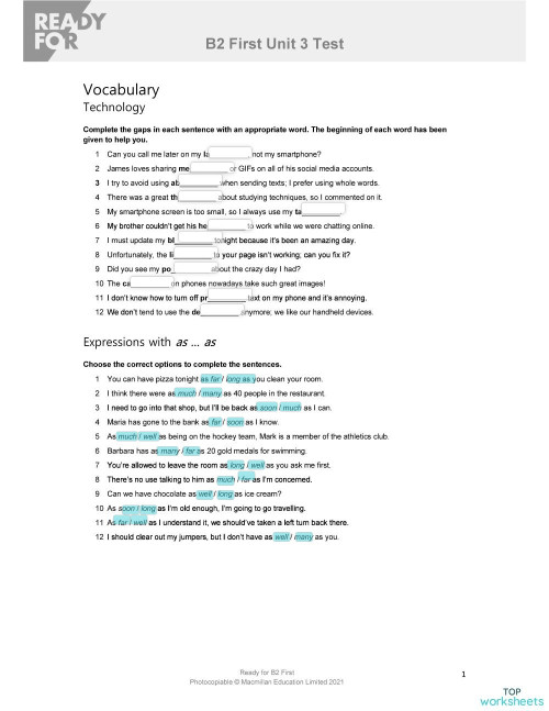 FCC CLOSED TEST UNIT 3. Interactive worksheet | TopWorksheets