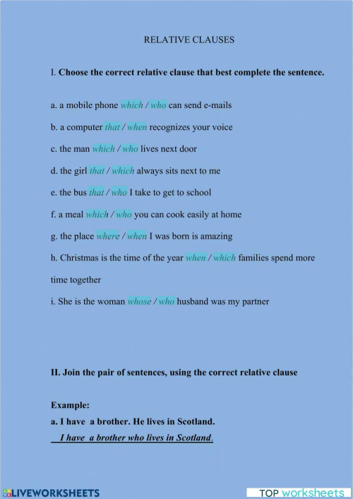 relative clauses 2. Interactive worksheet | TopWorksheets