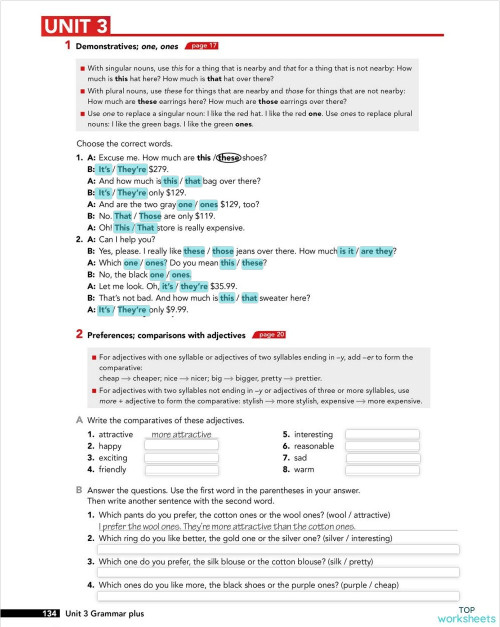 Unit 3 Grammar Plus. Interactive worksheet | TopWorksheets