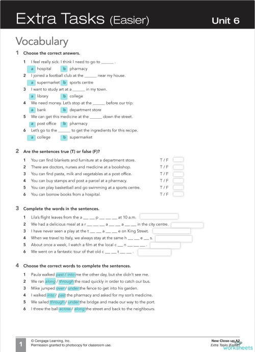 Close-Up A2 Extra Tasks Easier U6. Interactive worksheet | TopWorksheets