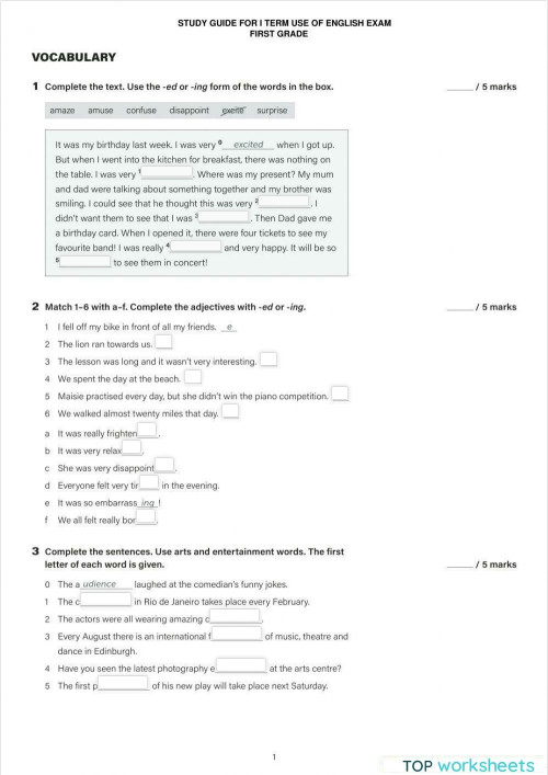 Study Guide. 1st Grade - KIR. Interactive worksheet | TopWorksheets