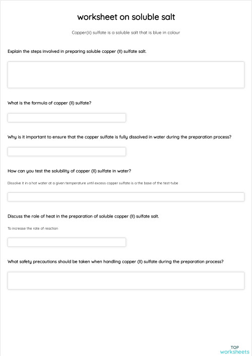 worksheet on soluble salt. Interactive worksheet | TopWorksheets