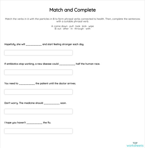 Match and Complete. Interactive worksheet | TopWorksheets