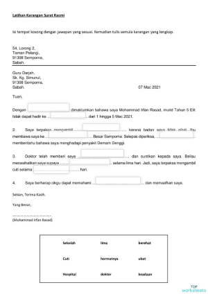 Karangan Surat Rasmi. Interactive worksheet | TopWorksheets