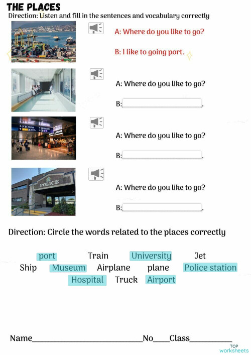 the places2. Interactive worksheet | TopWorksheets