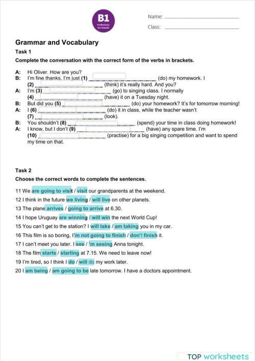 B1 GExp Use of Eng December 21. Interactive worksheet | TopWorksheets