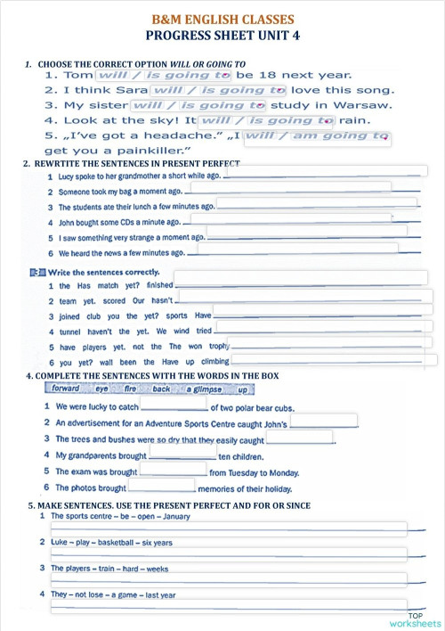 PROGRESS SHEET UNIT 4. Interactive worksheet | TopWorksheets