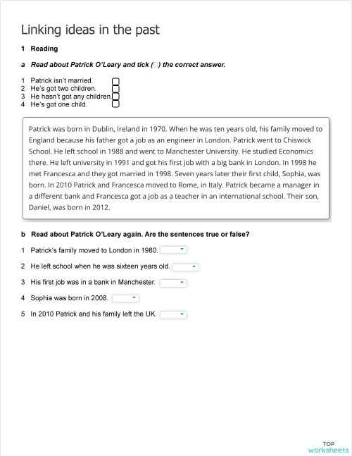 Linking ideas in the past – A1 Writing. Interactive worksheet ...