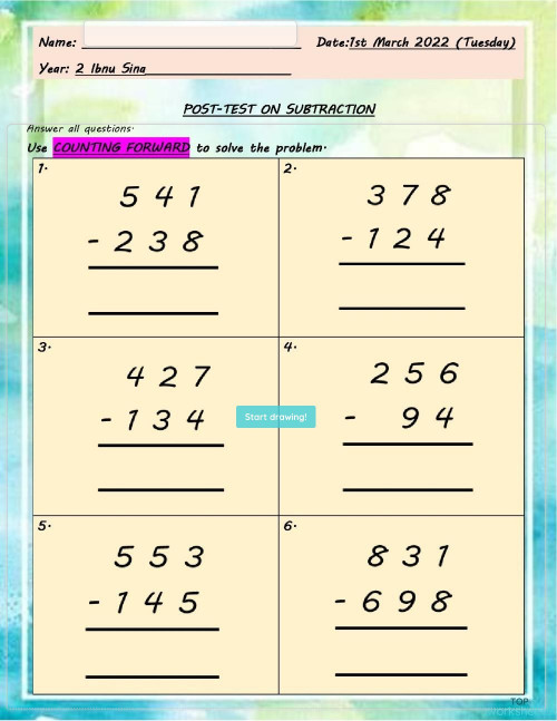 Subtraction. Interactive worksheet | TopWorksheets