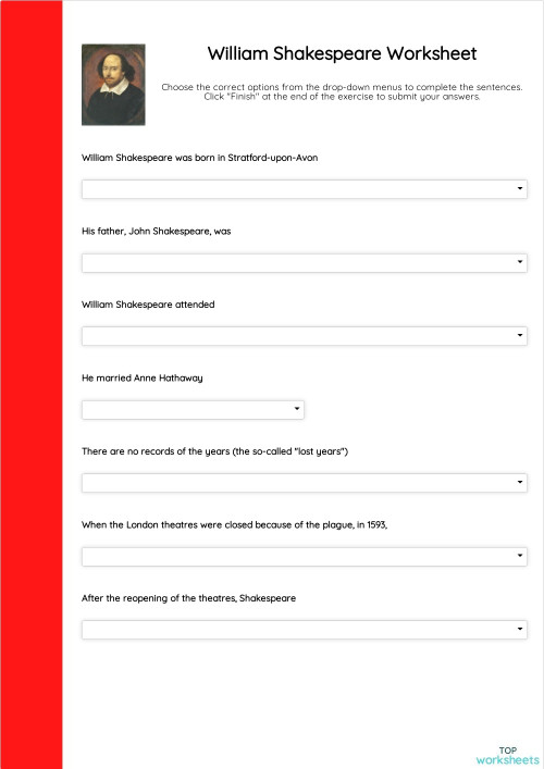 William Shakespeare Worksheet. Interactive worksheet | TopWorksheets
