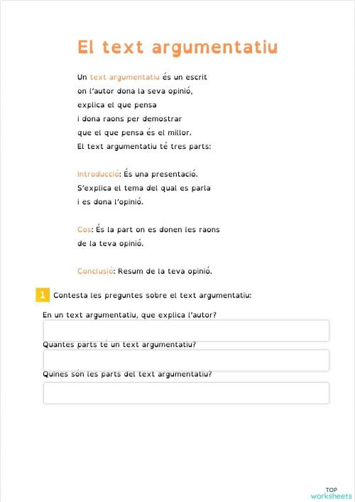 EL TEXT ARGUMENTATIU. Fitxa interactiva | TopWorksheets