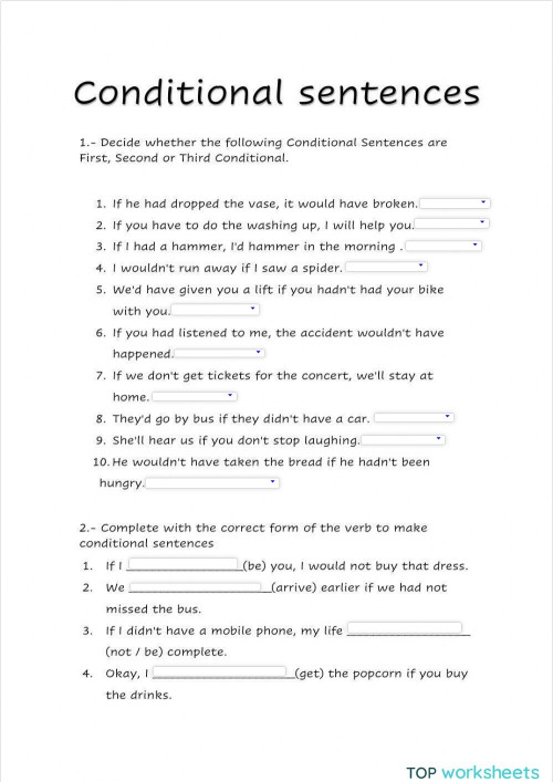 Conditionals and wish. Interactive worksheet | TopWorksheets