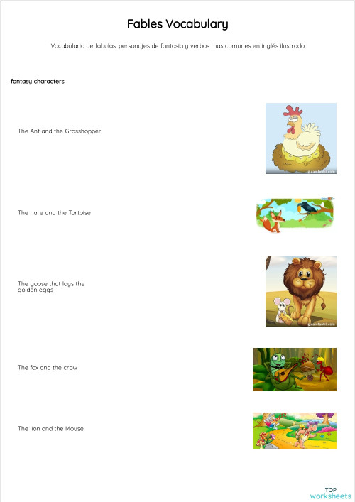 Fables Vocabulary. Interactive worksheet | TopWorksheets